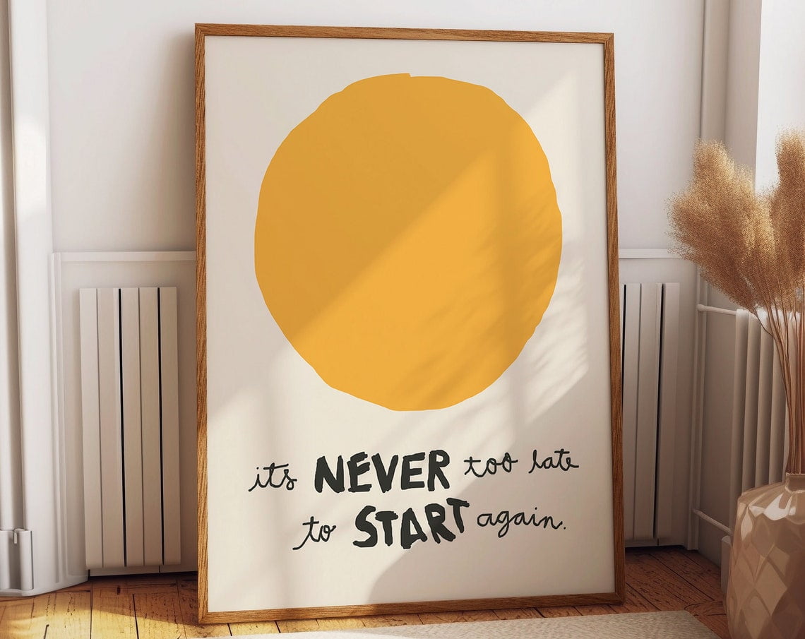 It'S Never Too Late To Start Again Quote Poster - Motivational Wall ...