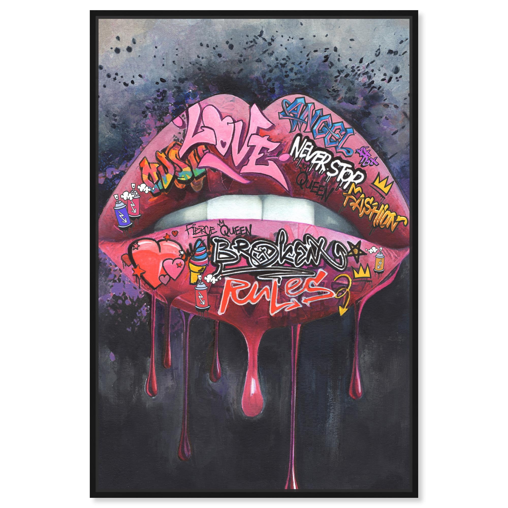 Never Stop (lips) Canvas Urban Graffiti Wall Art by Notoriart, Black ...