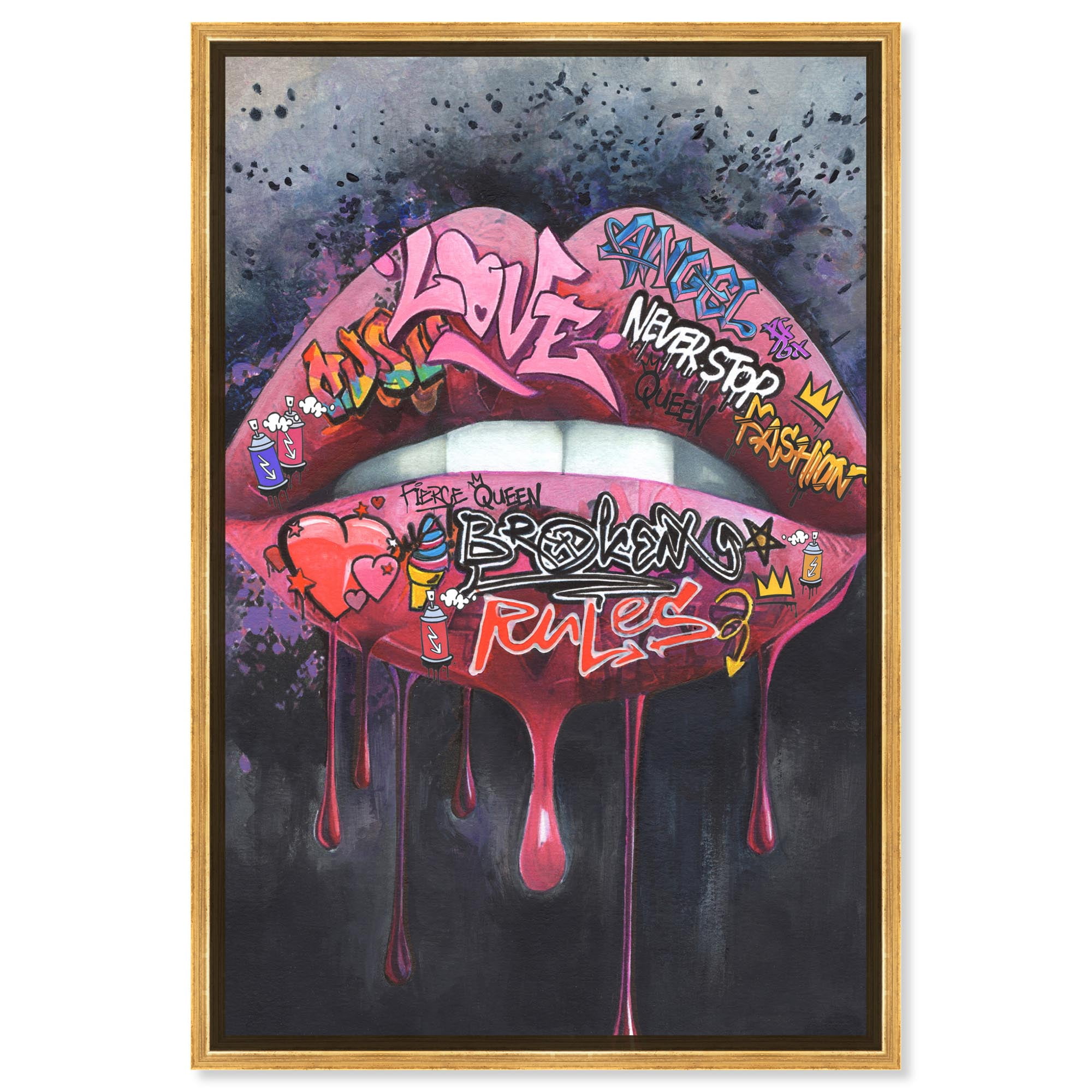 Never Stop (lips) Canvas Urban Graffiti Wall Art by Notoriart, Gold ...