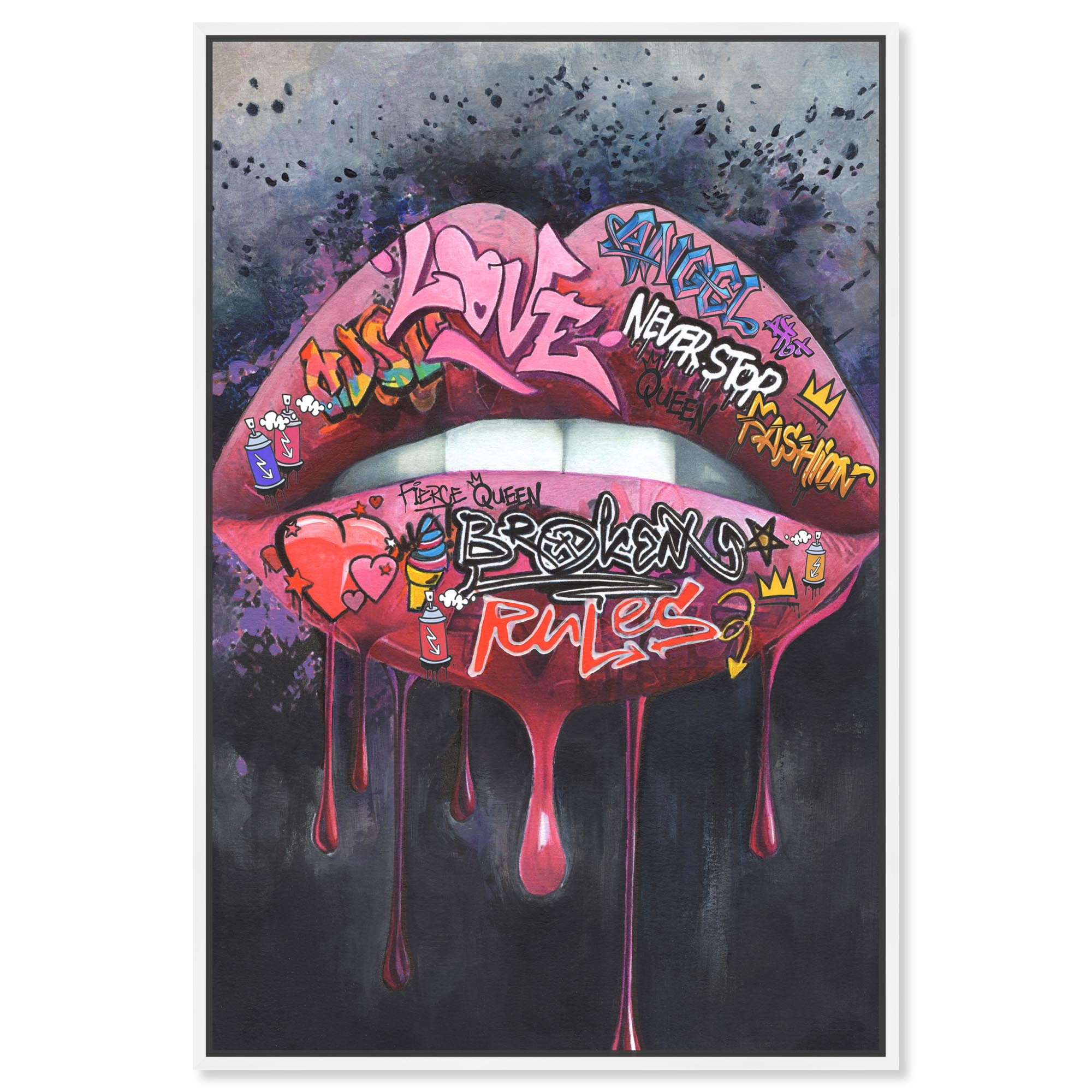 Never Stop (lips) Canvas Urban Graffiti Wall Art by Notoriart, White ...