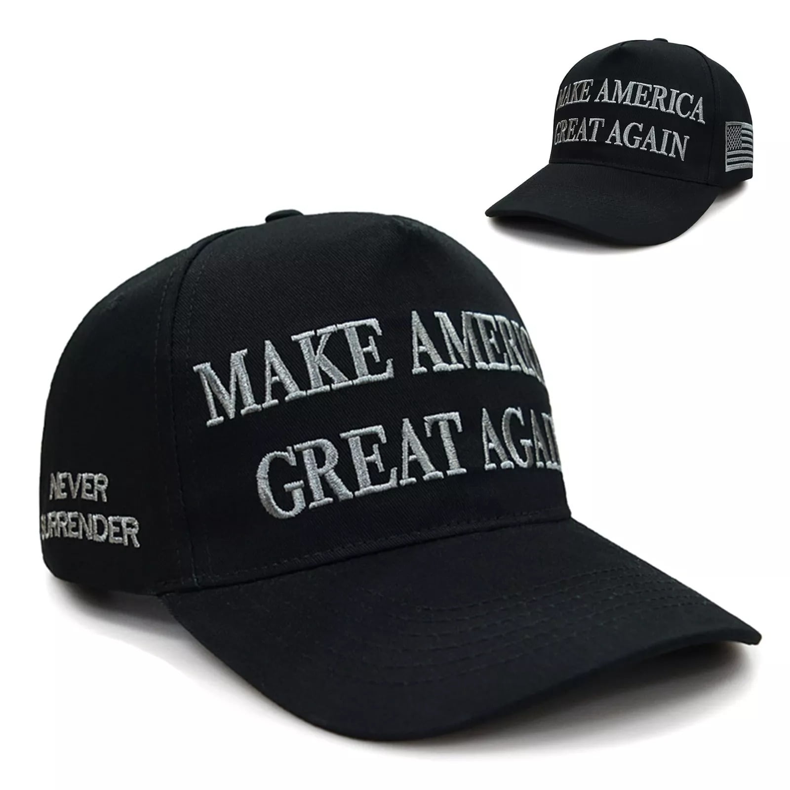 Never Surrender MAGA Hat – Adjustable Light Black Cap with Embroidered ...