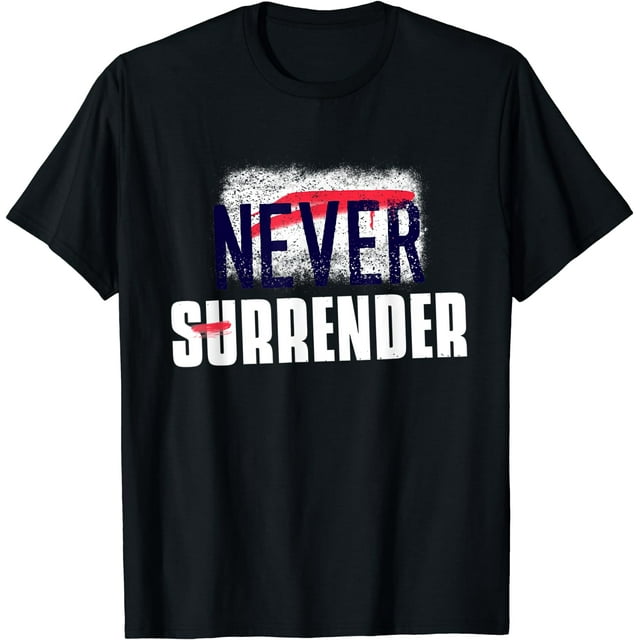 Never - Surrender, Motivational & Inspiring Quote Caption T-Shirt Black ...
