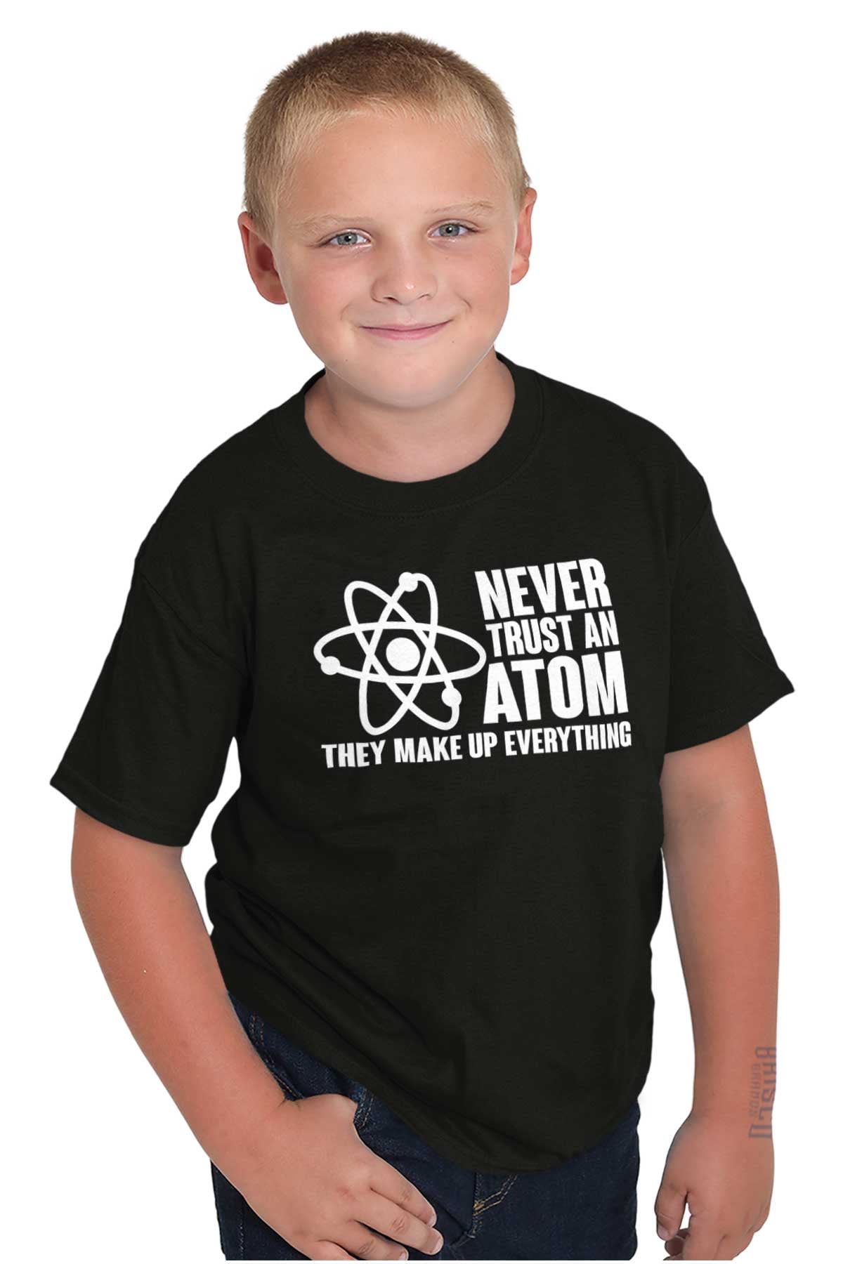 Never Trust an Atom Science Nerd Geek Crewneck T Shirts Boy Girl Teen ...