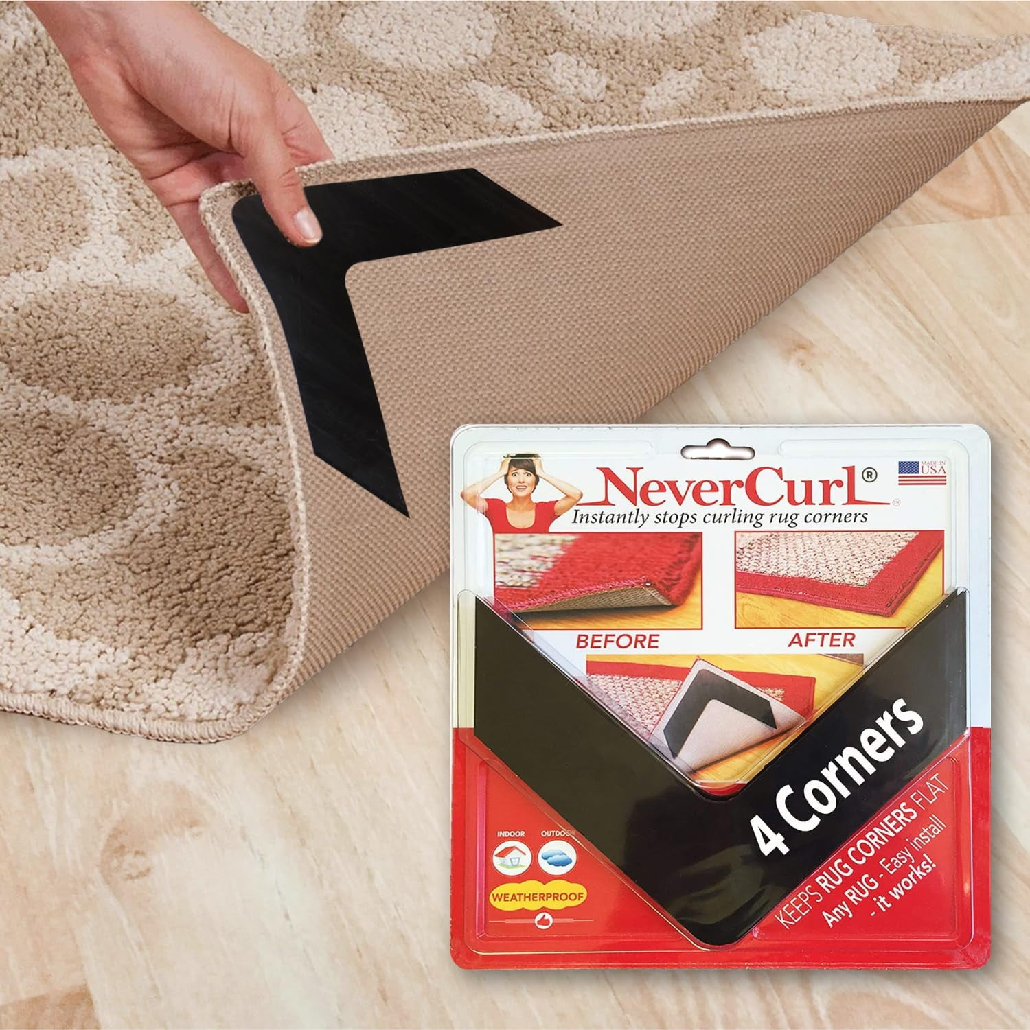 NeverCurl V-Shape Rug Tape - Stops Carpet Area Sliding, Keeps Rugs in ...