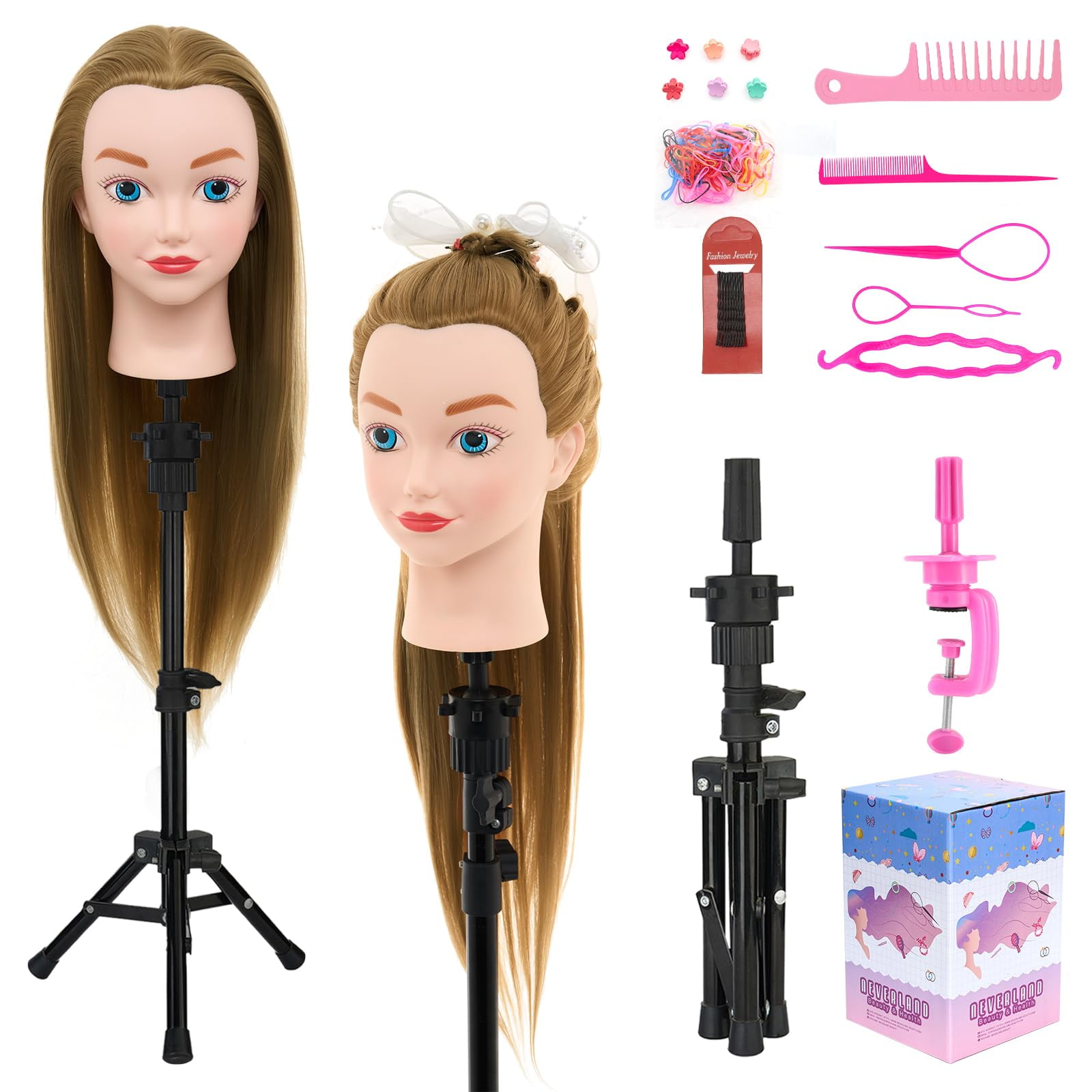 Neverland Beauty Mannequin Head with Hair with Tripod Stand, 20 Inch ...