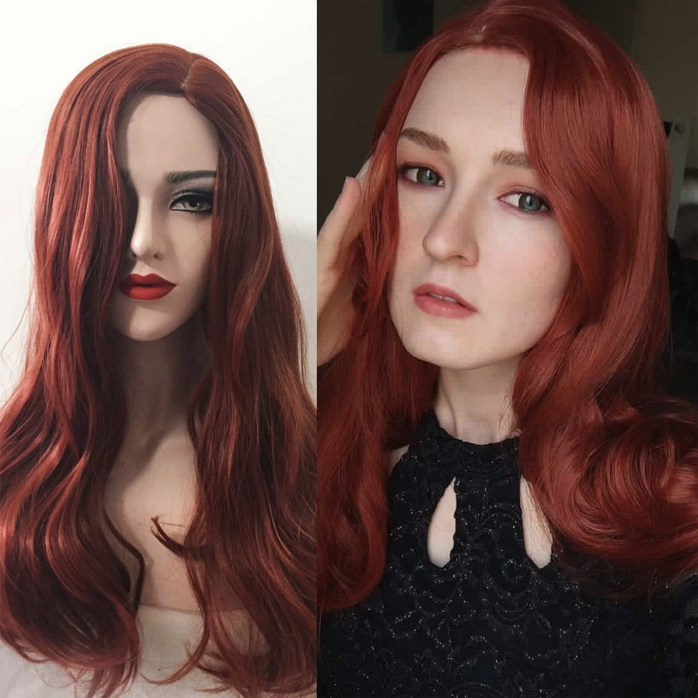 Nevermindyrhead Auburn Dark Red Wig, 21 Inches Long Side Part Wavy Wigs ...