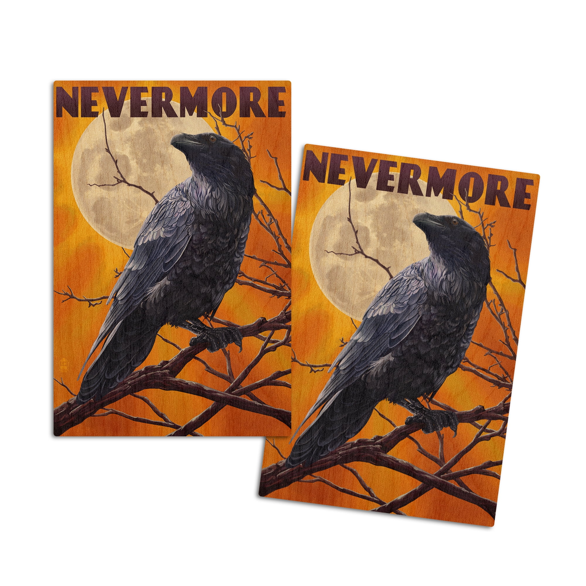 Nevermore, Raven and Moon (4x6 Birch Wood Postcards, 2-Pack Stationary ...