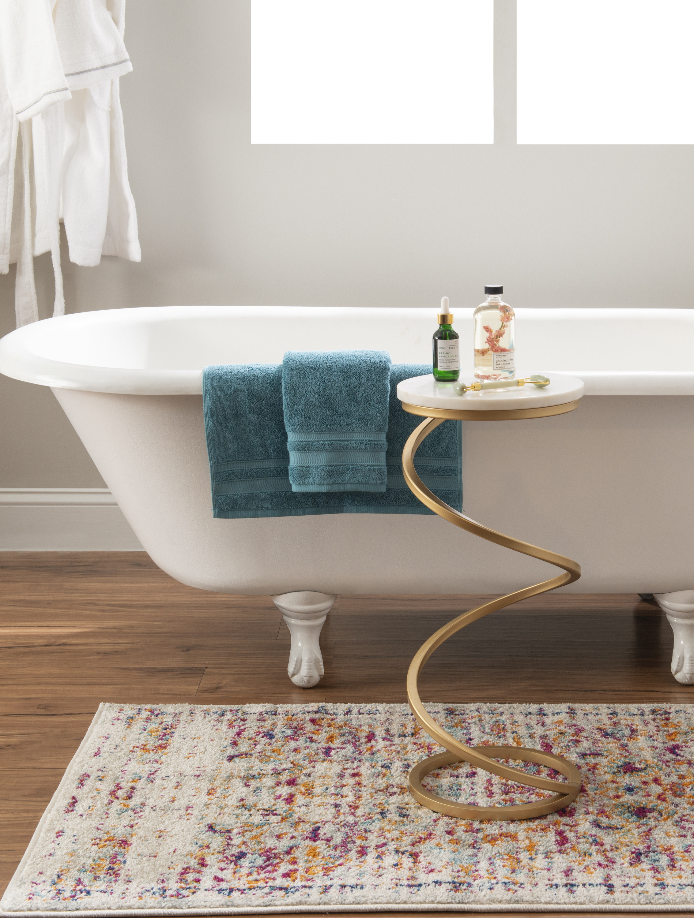 Nevin Modern Round Spiral Base Drink Table, Gold with White Marble Top ...