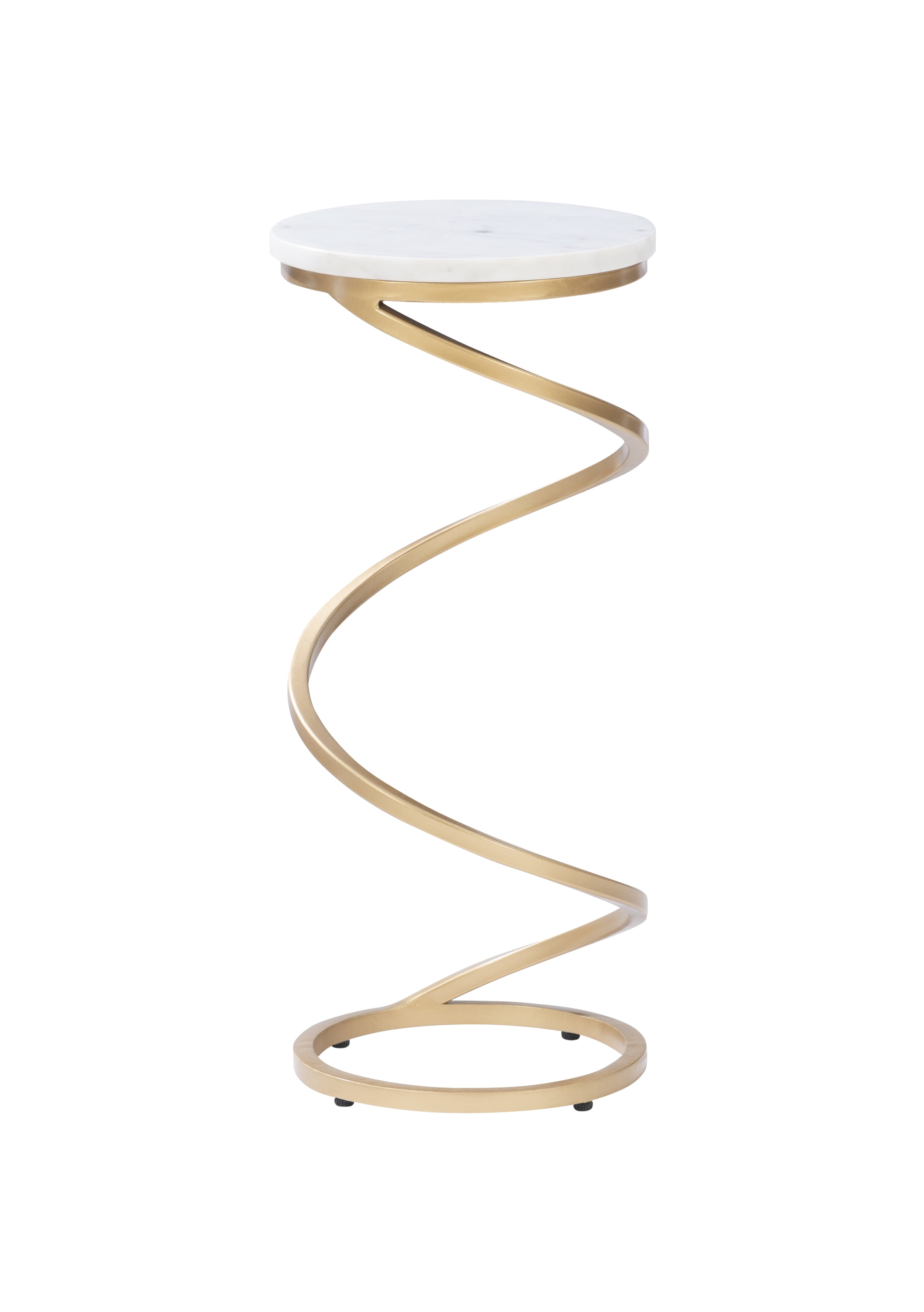 Nevin Modern Round Spiral Base Drink Table, Gold with White Marble Top ...