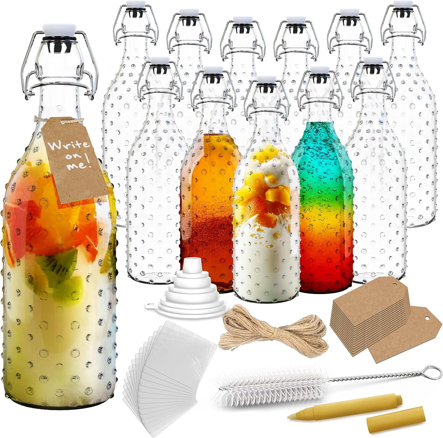 Nevlers 17 Oz Dotted Flip Top Bottles 12 Pack Set | Swing Top Glass ...