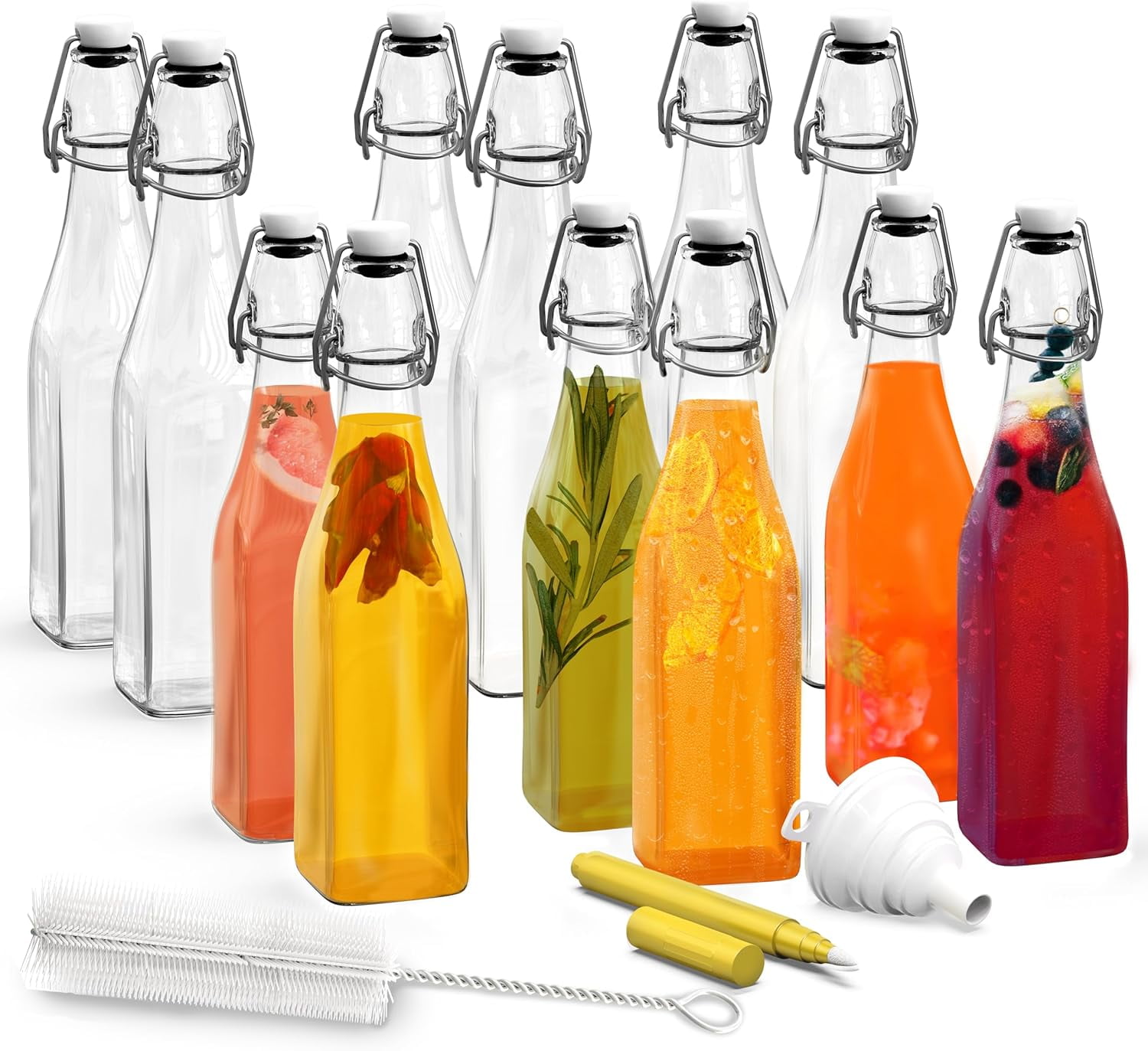 Nevlers 17 Oz Flip Top Glass Bottle Stopper 12 Pack | Square Swing Top ...