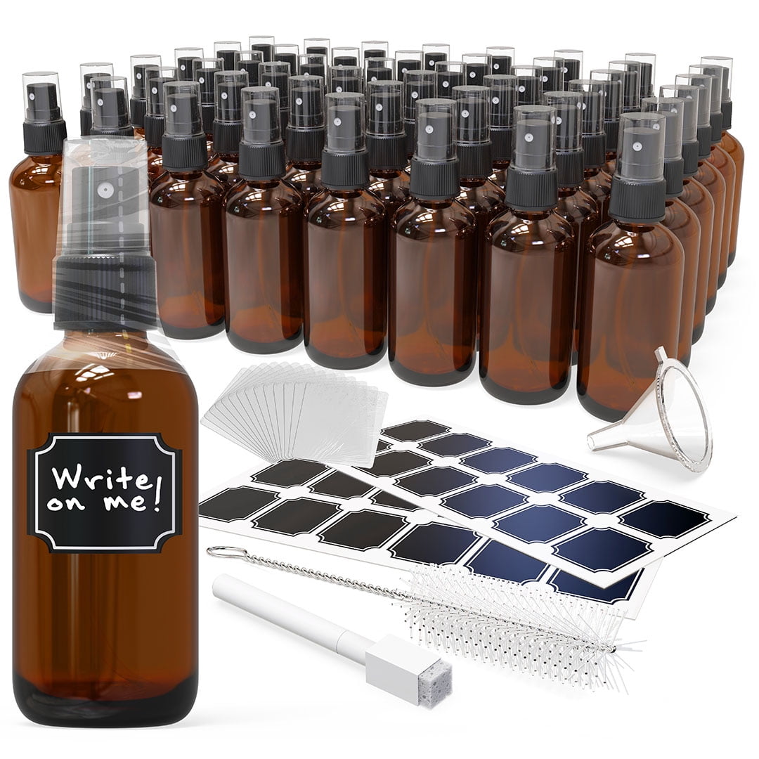 Nevlers 4 oz Amber Spray Bottles (Set of 48) | Includes Funnel, Brush ...