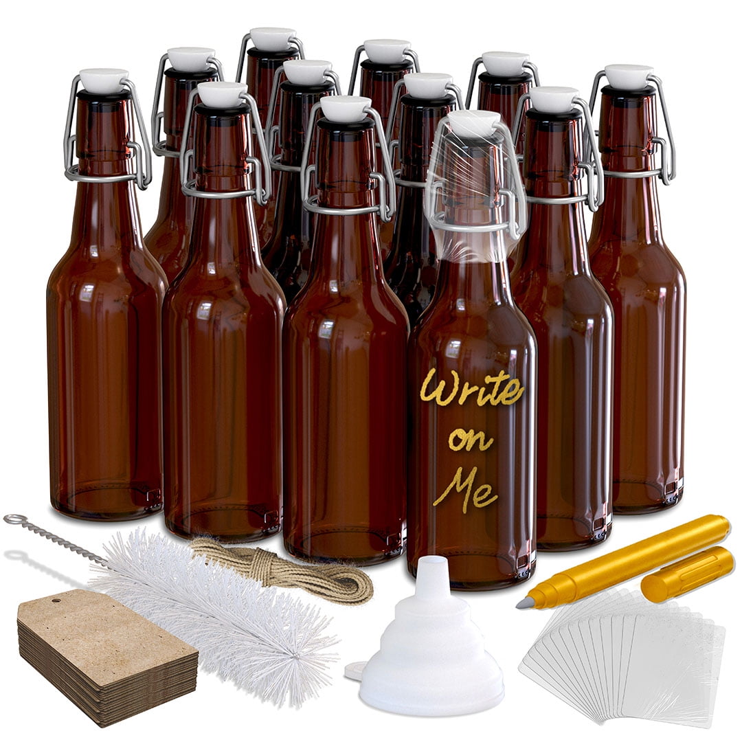 Nevlers 8.5 oz Amber Swing Top Glass Beer Bottles (Pack of 12 ...