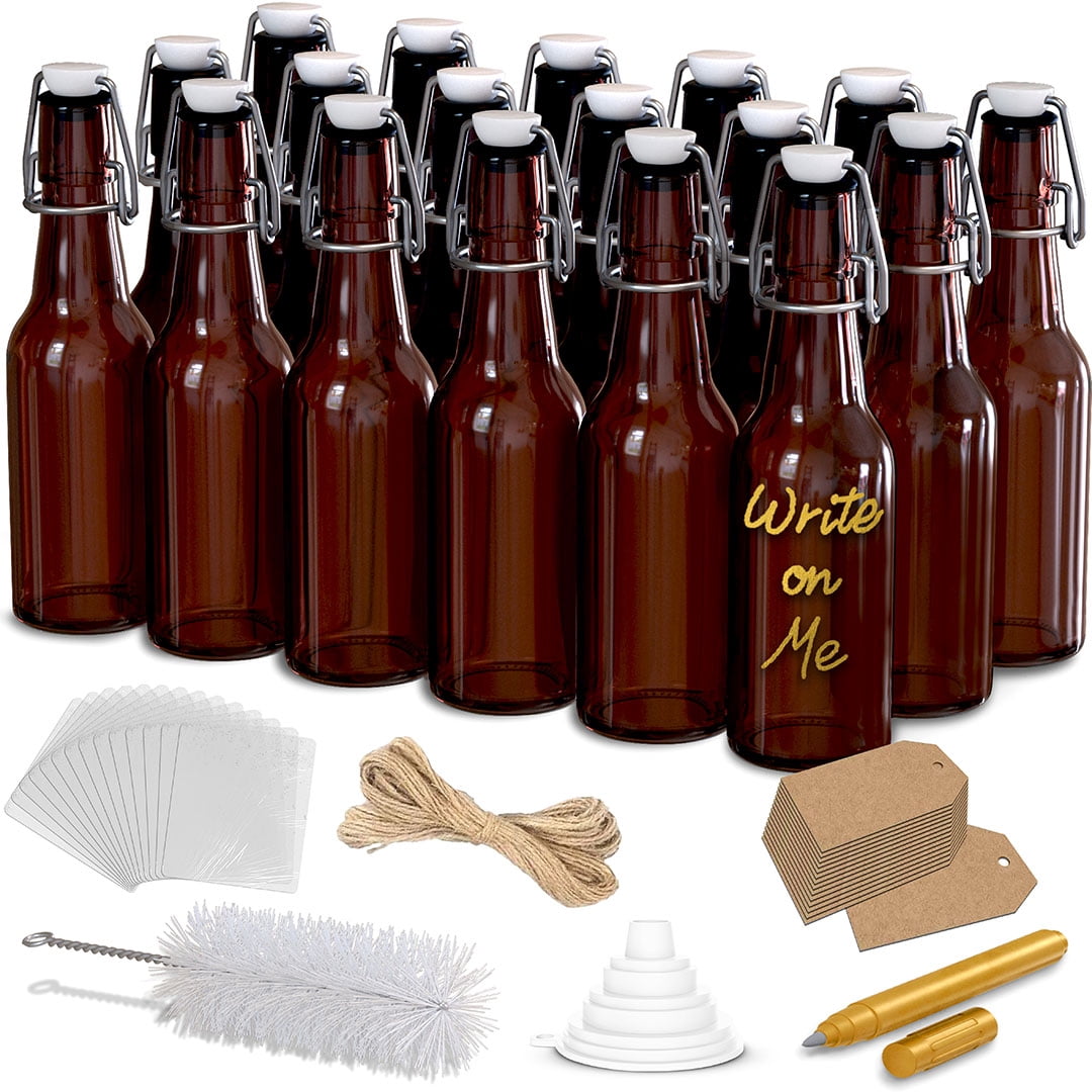 Nevlers 8.5 oz Amber Swing Top Glass Beer Bottles (Pack of 18 ...