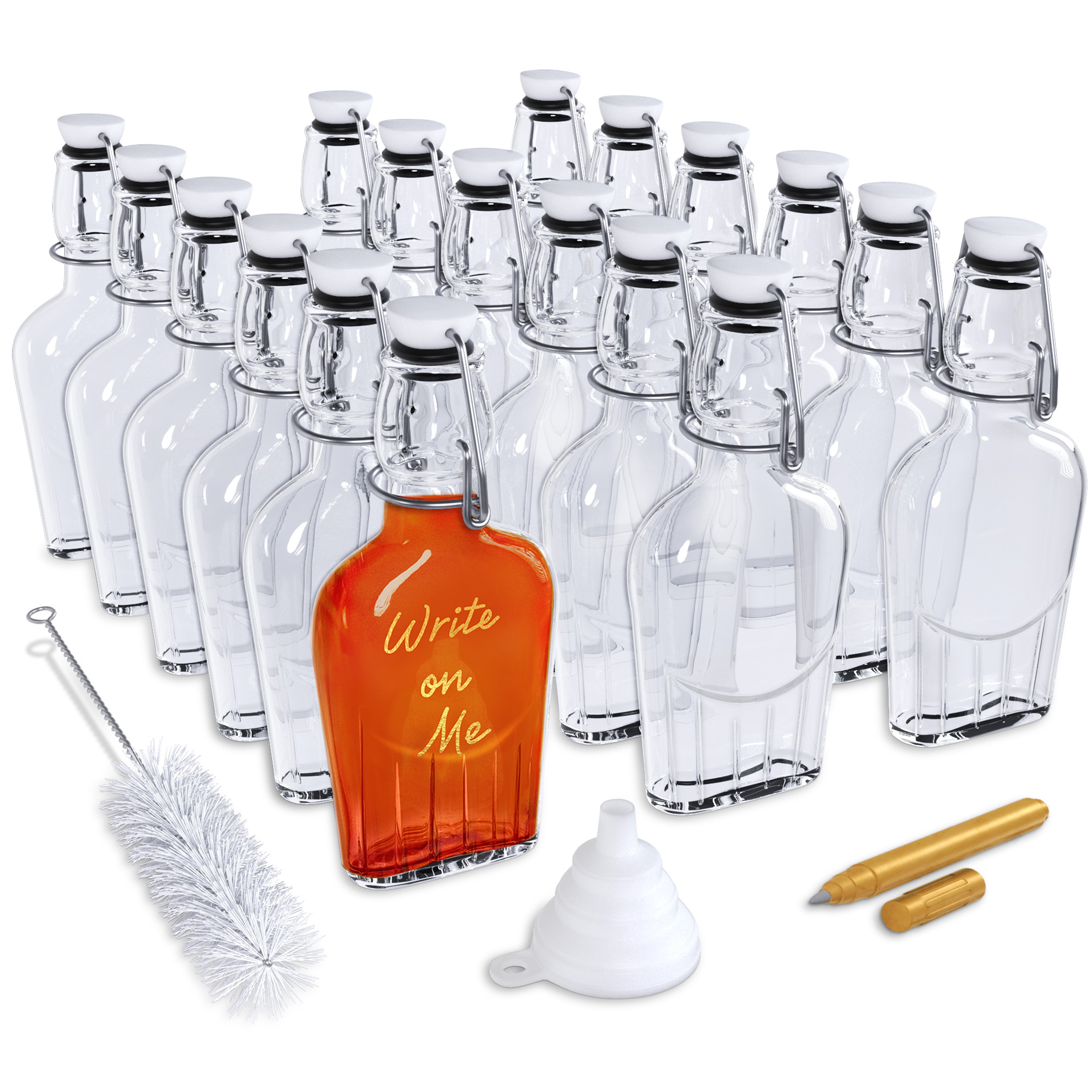 Nevlers 8.5 oz Swing Top Glass Flask (Pack of 18) | Includes Funnel ...