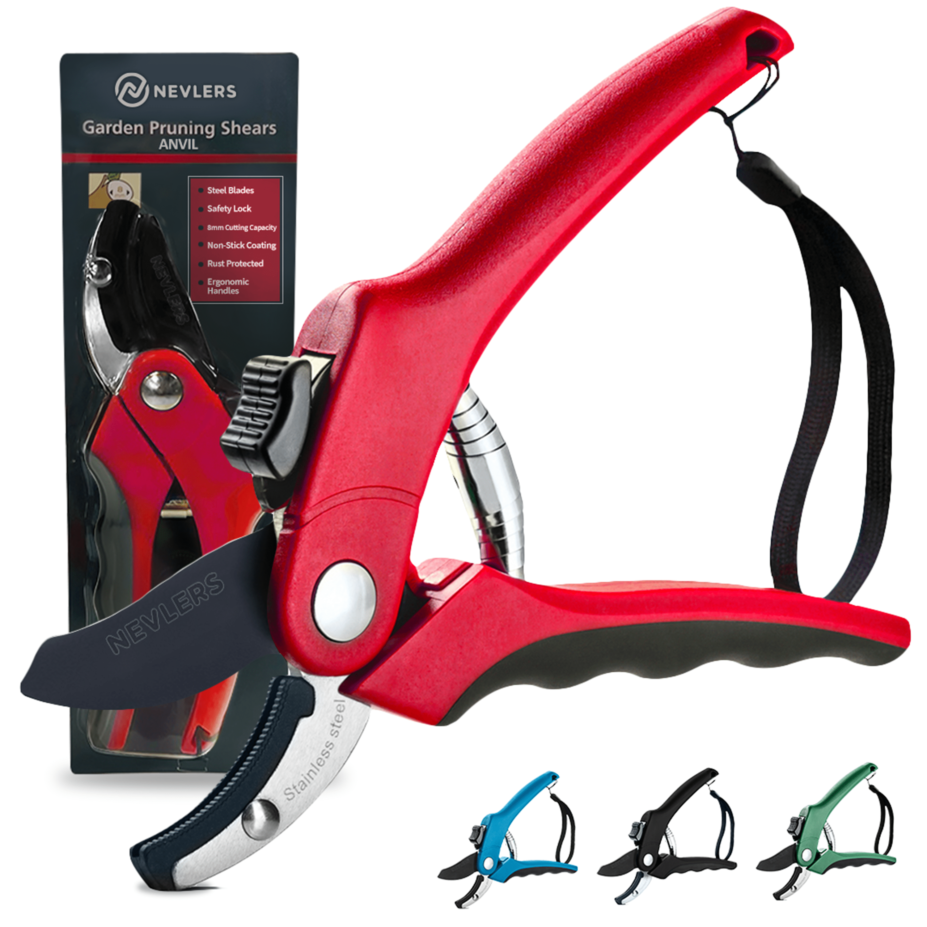 Nevlers, Heavy Duty Anvil Garden Pruning Shears, 8 in, Red - Walmart.com