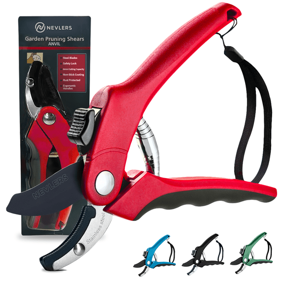 Nevlers, Heavy Duty Anvil Garden Pruning Shears, 8 in, Red - Walmart.com