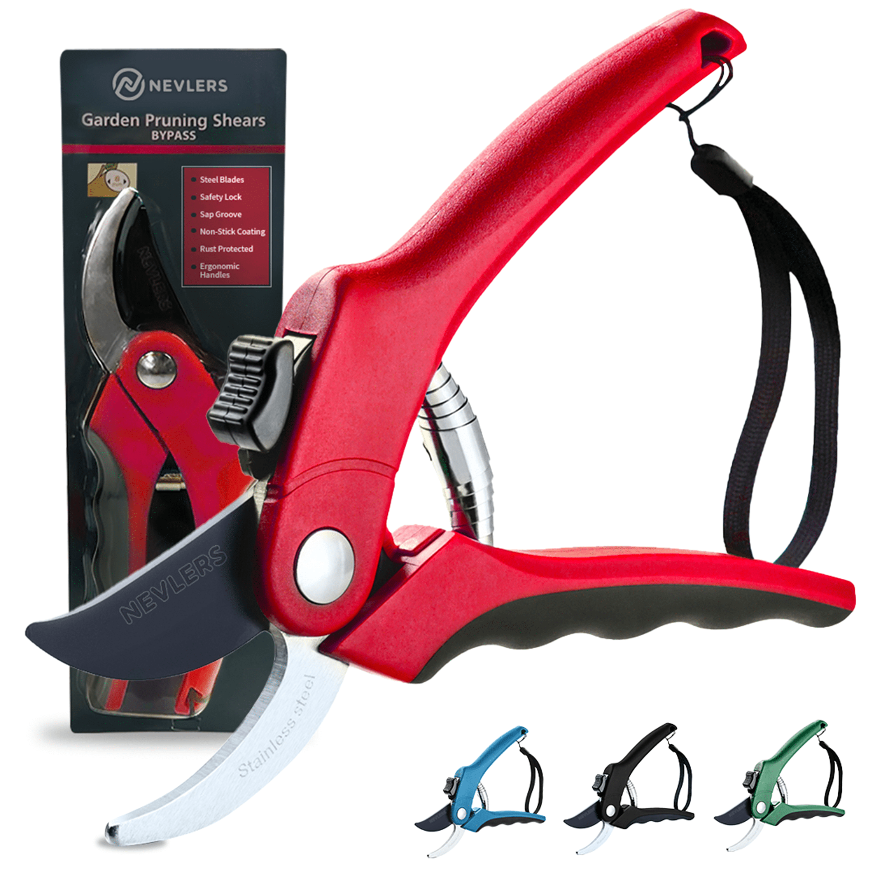 Nevlers 8 in. Red Heavy Duty Bypass Garden Pruning Shears, Handheld ...
