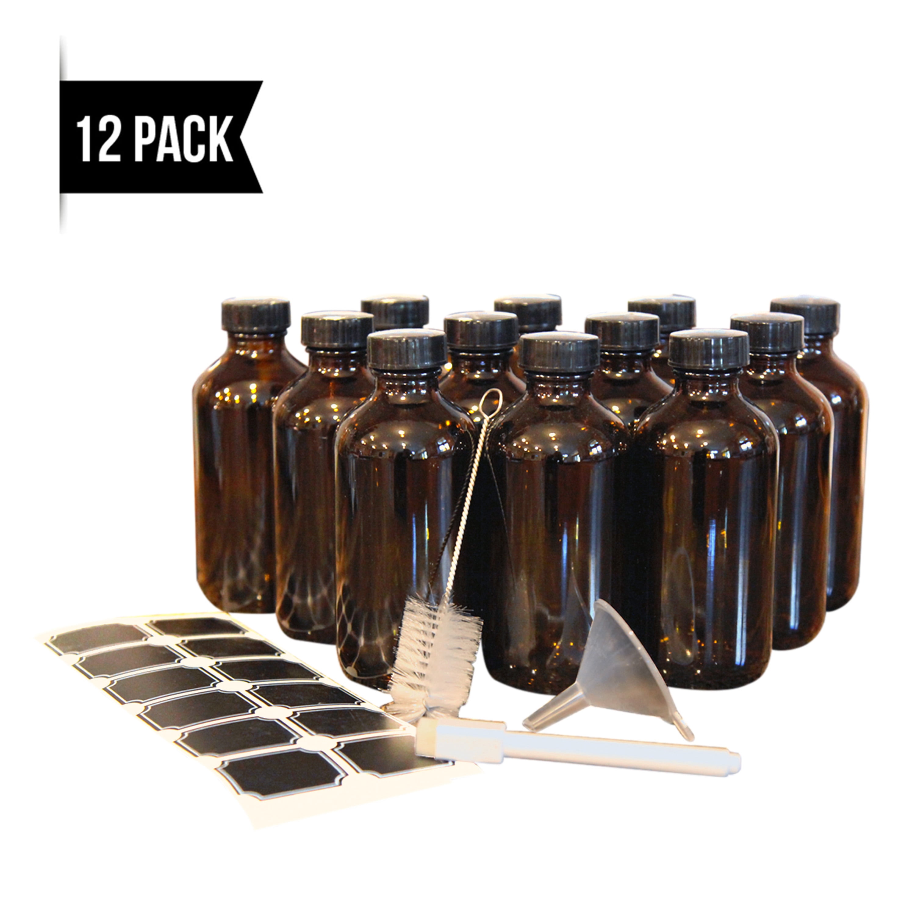 Nevlers 8 oz Boston Round Amber Glass Bottles (Set of 12) | Includes ...