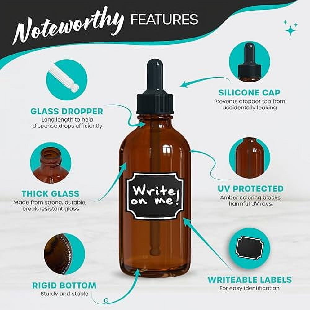 Nevlers Amber Glass Dropper Bottles 4 Oz 48 Pack | Tincture Bottles ...
