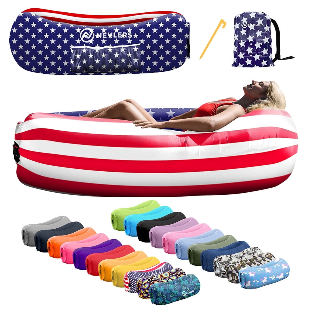 Nevlers Patriotic American Flag Inflatable Lounger with Travel Bag and ...