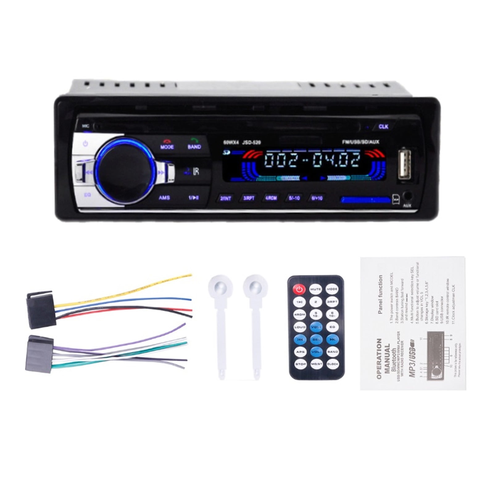 New 1 DIN 12V/24V Car Stereo FM Car Radio Bluetooth MP3 Player Audio ...