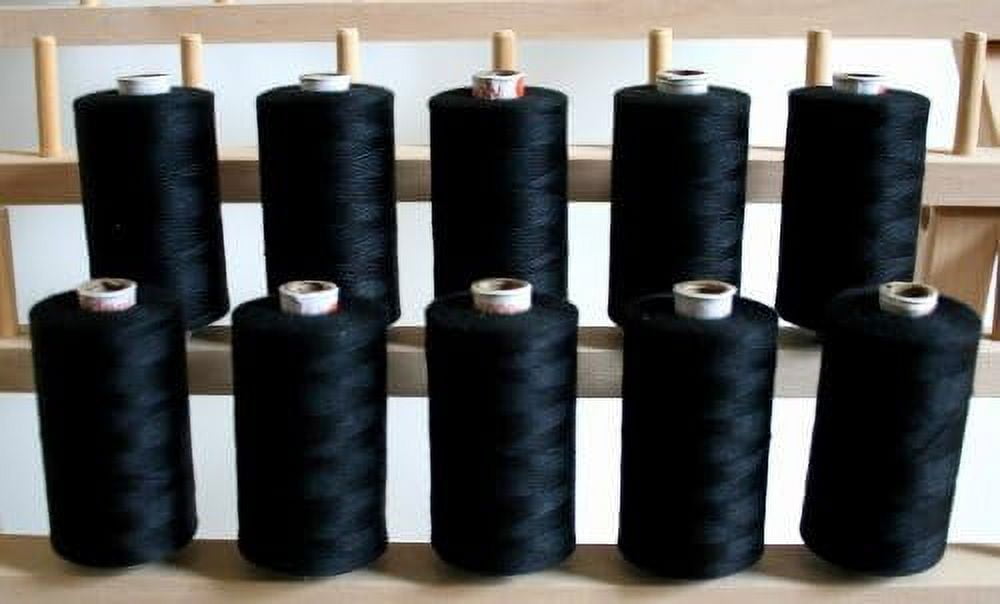 New 10 Large BLACK Spools of 3-PLY Polyester Sewing Quilting Serger ...