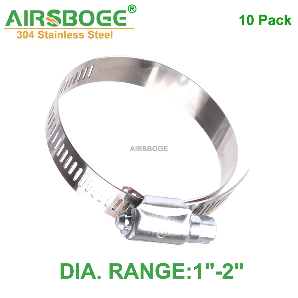 New 10 Pack 1"-2" Adjustable 304 Stainless Steel Band Hose Clamp #24 ...