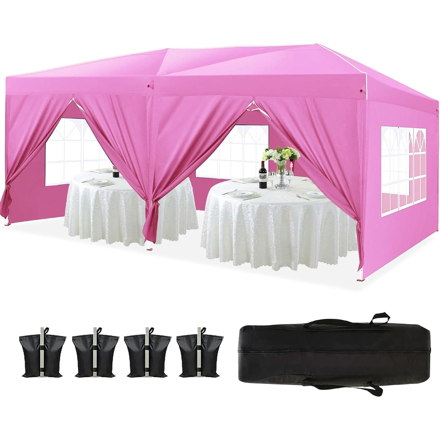 New 10'x20' Pop-Up Canopy Tent - Pink Outdoor Shelter w/ 6 Removable ...