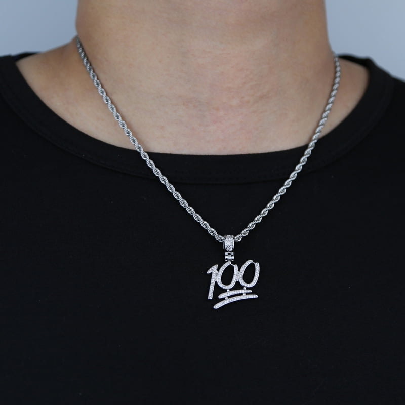 New 100 Letter 14K Yellow Gold Pendant Necklace Full Paved Sparking Cz ...