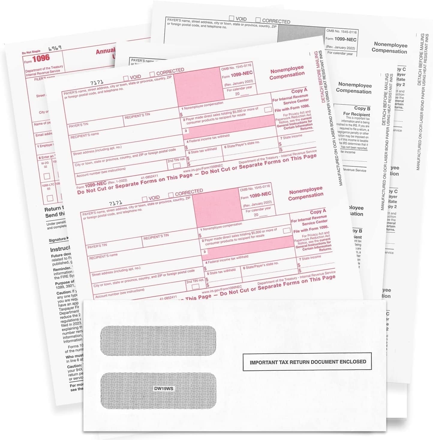 2023 1099-NEC Tax Forms, 4-Part Vendor Kit, 25 Laser Forms & Envelopes, Compatible with ...