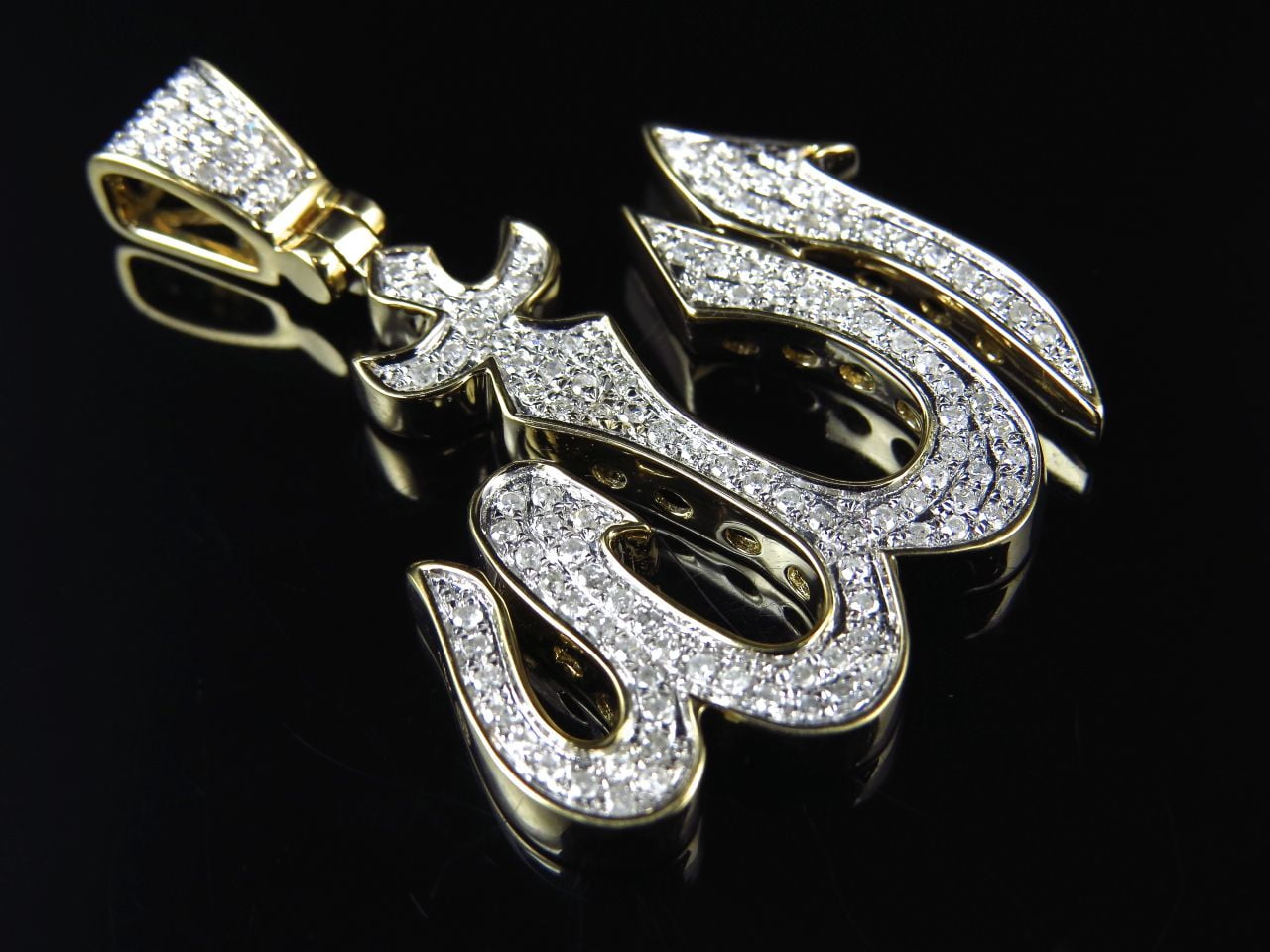 New 10K Yellow Gold Genuine Pave Diamond God Allah Pendant Charm (1.0Ct ...