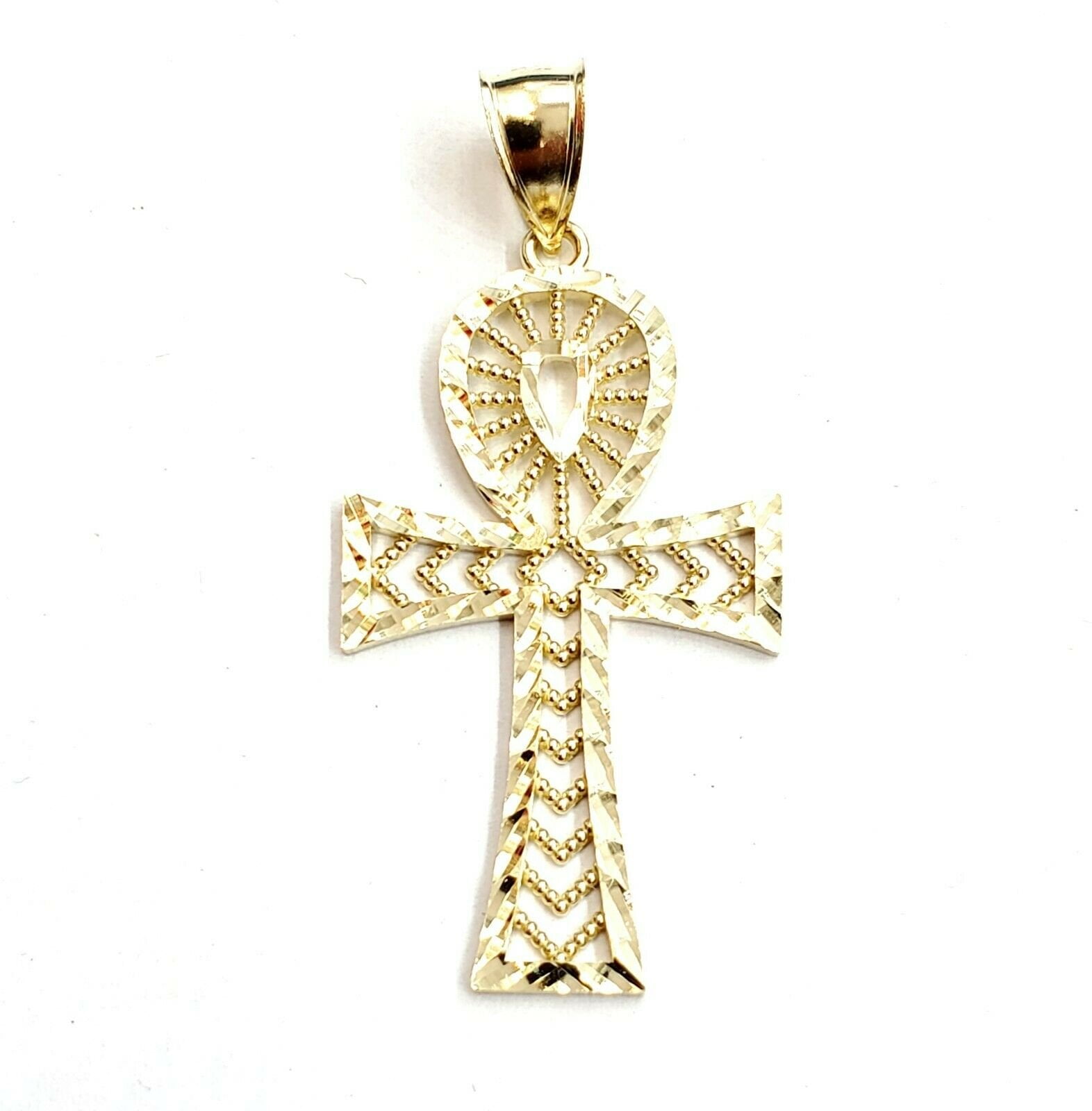 New 10k yellow gold Egyptian ankh cross pendant charm diamond cut ...