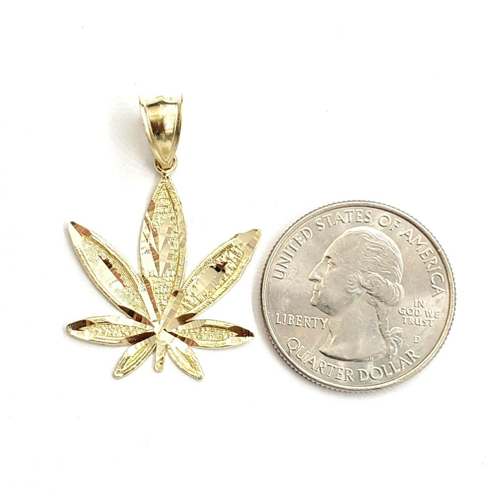 New 10k yellow gold marijuana leaf weed pendant diamond cut medical ...