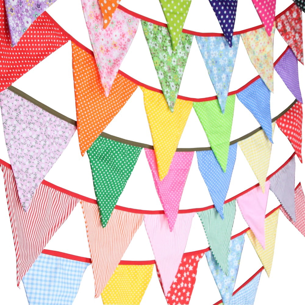 New 12 Flags - 3.2M Cotton Fabric Banners candy colour Bunting Decor ...