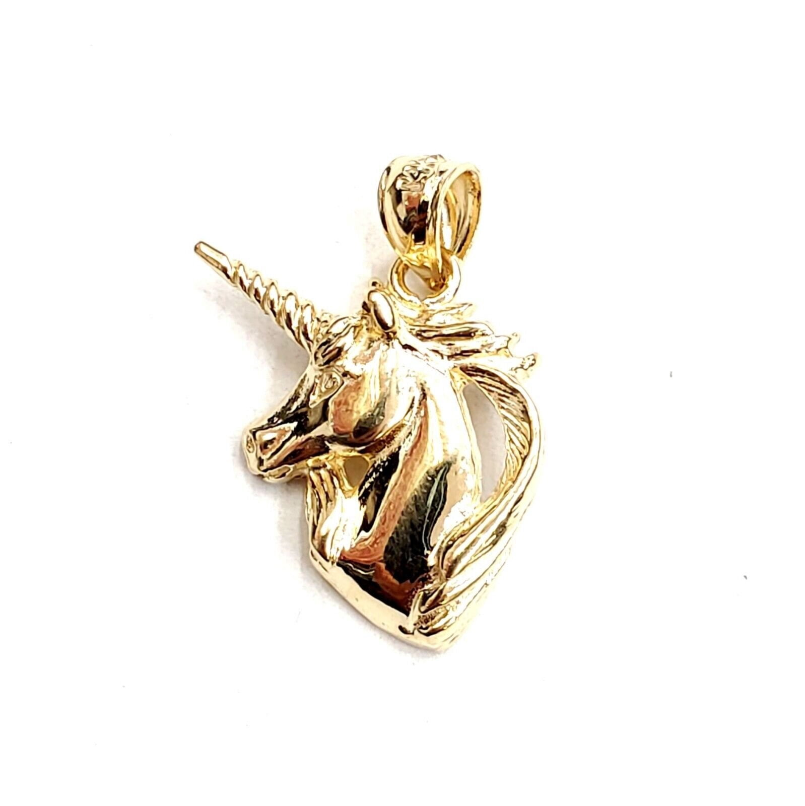 New 14k real yellow gold unicorn head pendant charm gift fine jewelry 2 ...
