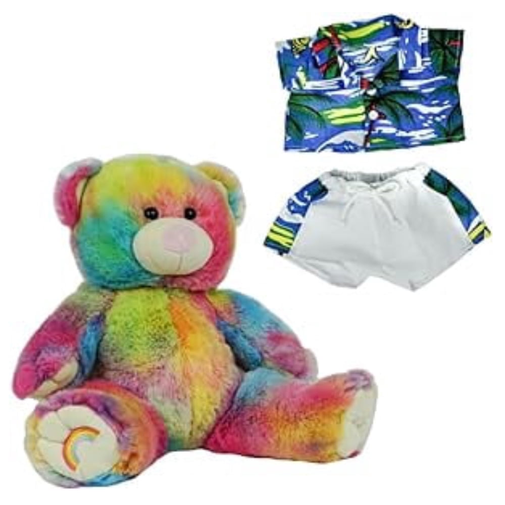 New 16-Inch Tropical Rainbow Bear - Colorful Plush Teddy with Hawaiian ...