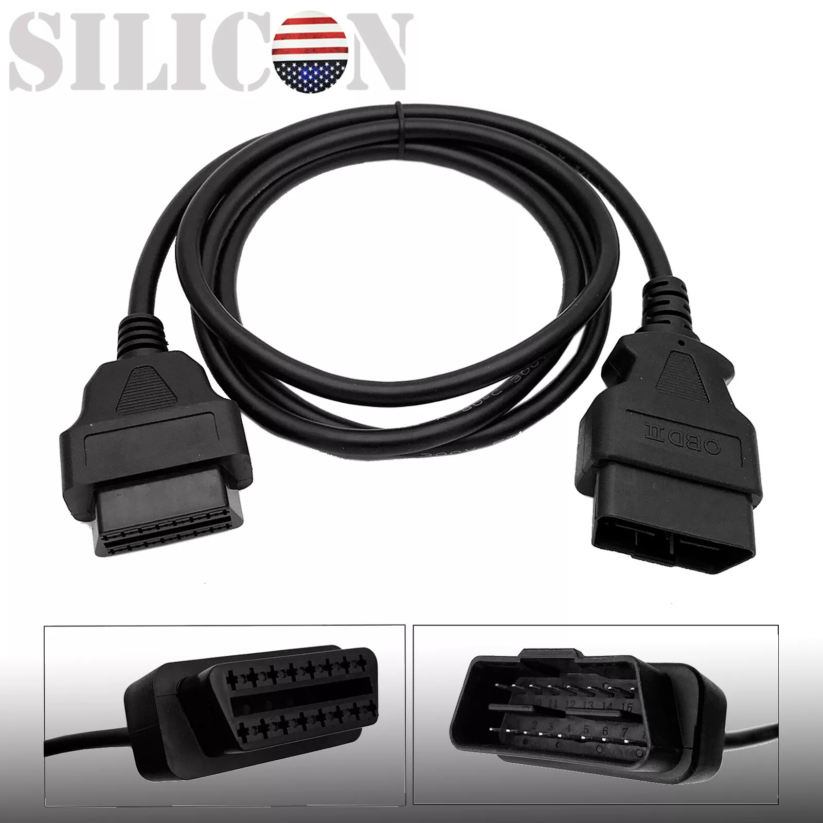 New 16 Pin Male to Female OBDII OBD2 Extension Cable Auto Diagnostic ...