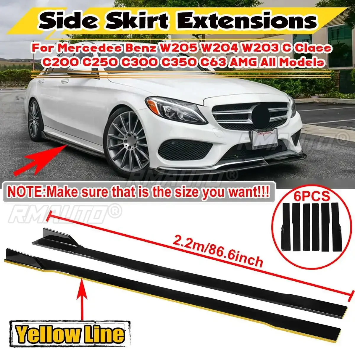 New 2.2m Car Side Skirt Extensions Universal Diffuser For Benz W205 ...