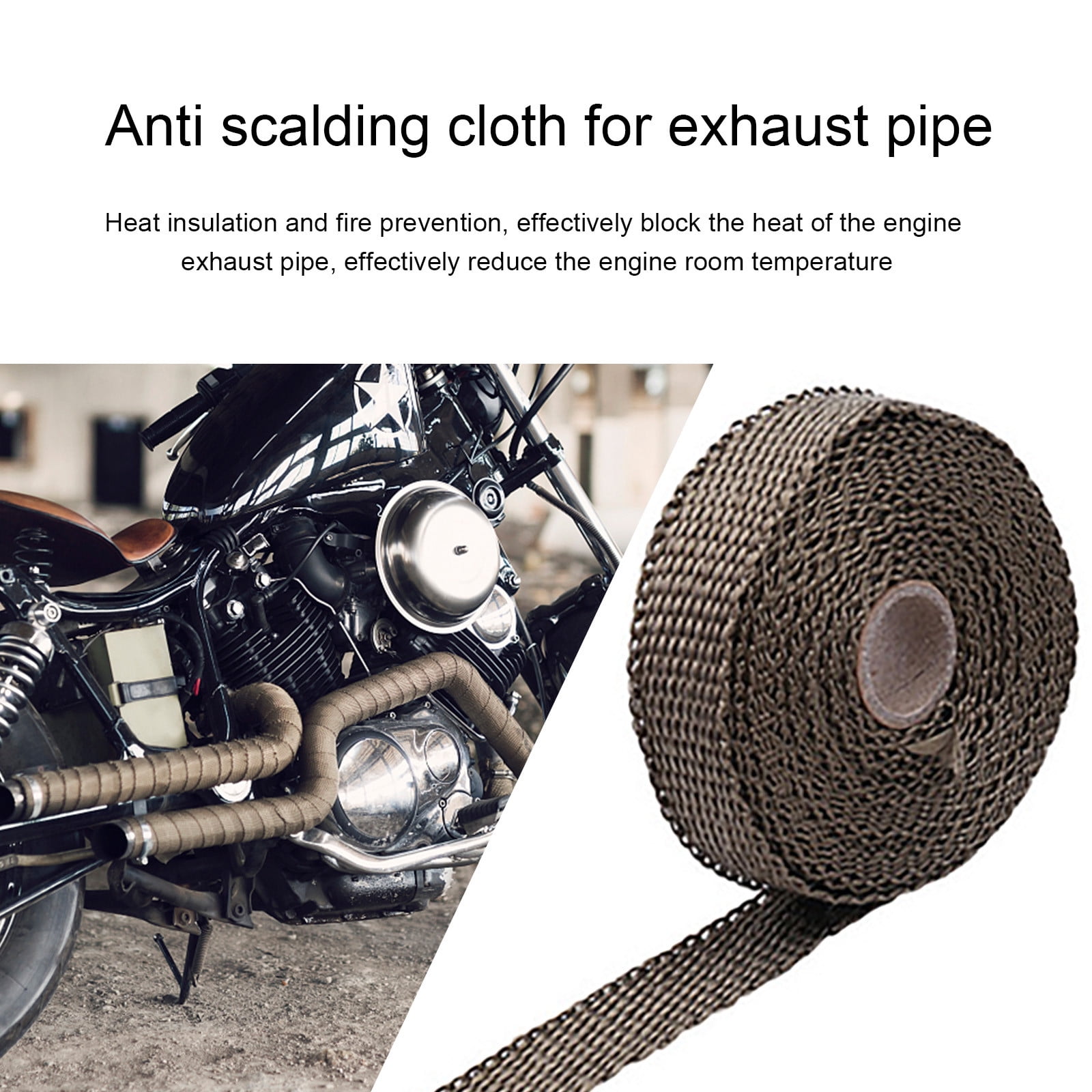 New 2.5CM 5M Roll Fiberglass Exhaust Header Pipe Heat Wrap Tape + 4 ...
