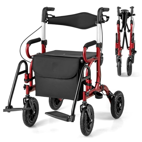New 2-in-1 Foldable Rollator Walker with 9 Inch Pneumatic Tires ...