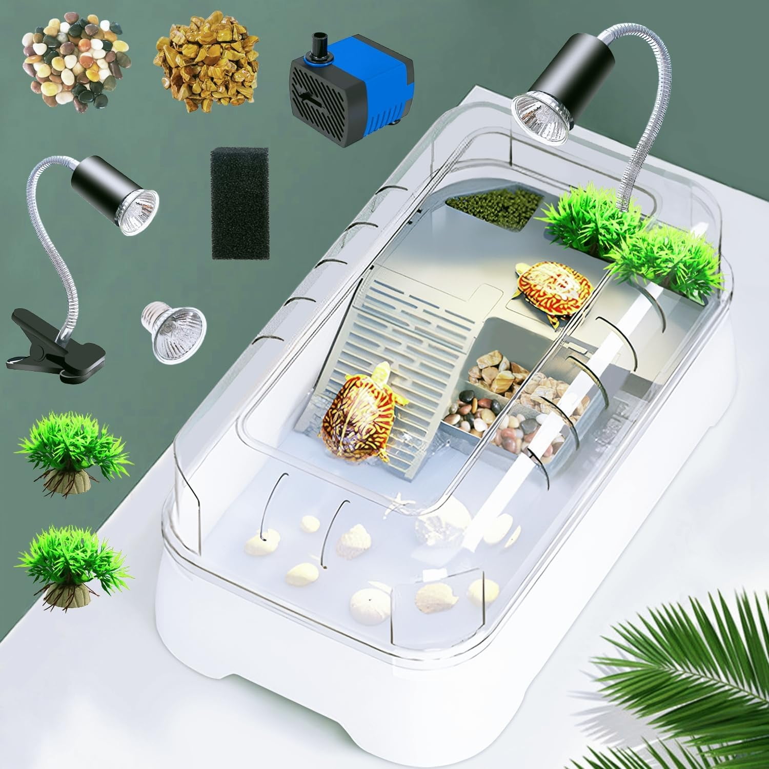 -New 2024-Turtle Aquarium Kit,Turtle Tank Starter Kit with Pump Filter Basking Platform and UV ...