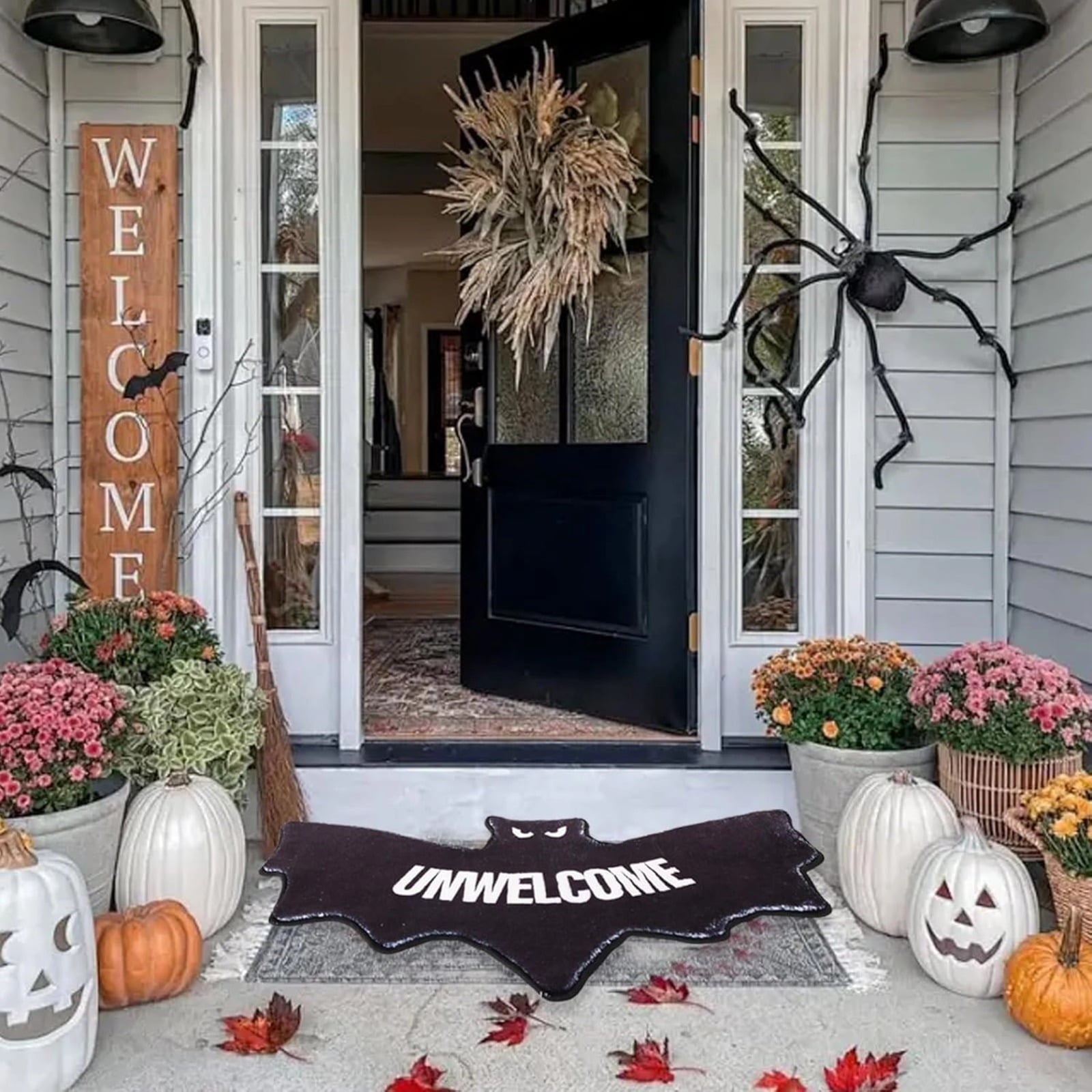 New 2025 Bat Shape Coir Mat - "Unwelcome" Halloween Doormat Gift, Coco ...