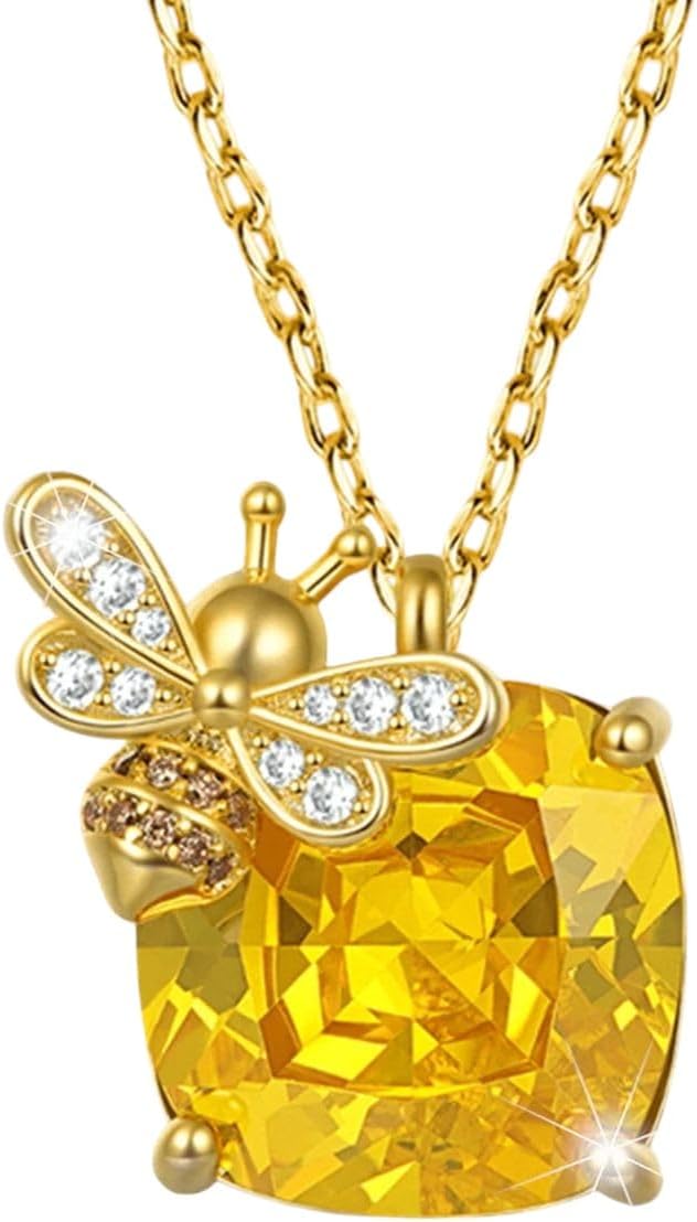 New 2026 Pro Unisex Luxury Design Sparkling Square Citrine Bee Pendant ...