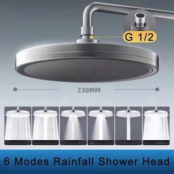 New 230mm Big Panel Showerhead 6 Mode Supercharge Rainfall Shower Head ...