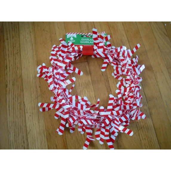 New ! 25 Ft Long Christmas Holiday Garland Foil Red And White Candy ...
