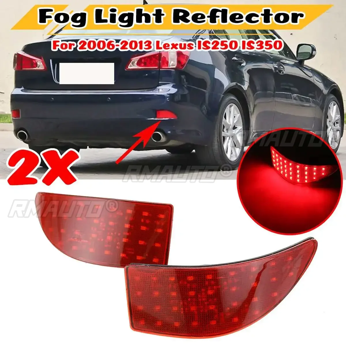 New 2x Red Car Rear Bumper LED Fog Light Reflector Fog Lamp Reflectors ...