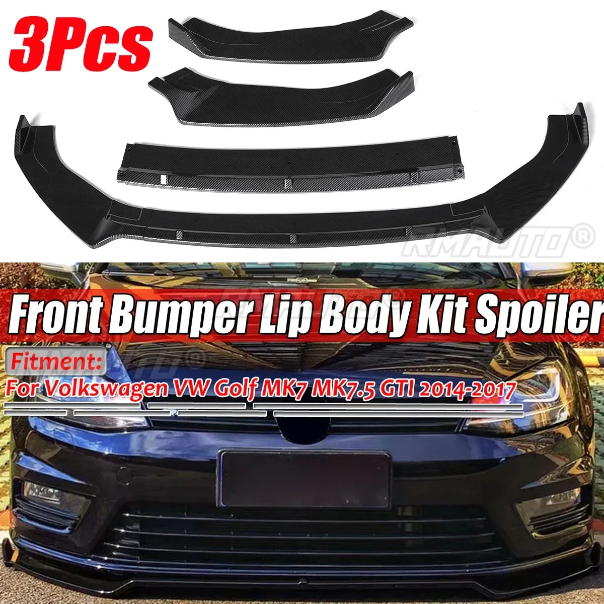 New 3 Pieces Car Front Bumper Lip Diffuser Spoiler Cover Guard For ...