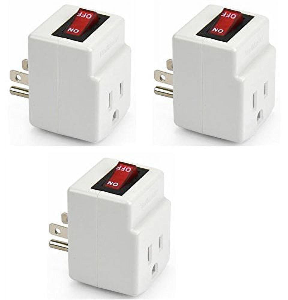 New! 3 Prong Grounded Single Port Power Adapter for Outlet with On/Off ...