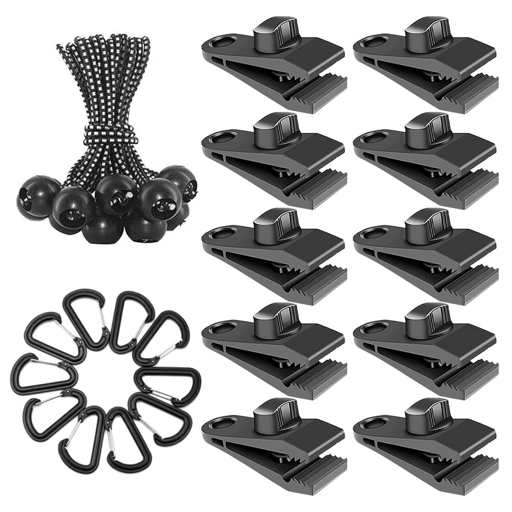 NUAHRHY 30Pcs Tarp Clips Tent Clips Heavy Duty Lock Grip With Bungee ...